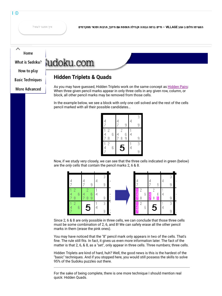 Sudoku - Hidden Triplets & Quads | PDF | Puzzles | Logic Puzzles