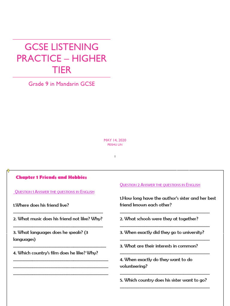 GCSE Listening Practice Booklet Higher Tier 1 | PDF | Languages Of Taiwan | Languages Of Hong Kong