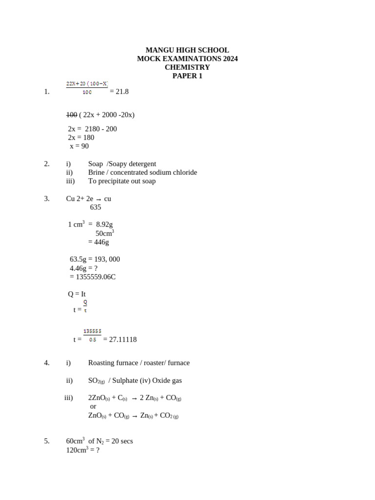 Chemistry Paper 1 Ms - 1735368736 | PDF | Chemical Equilibrium | Water