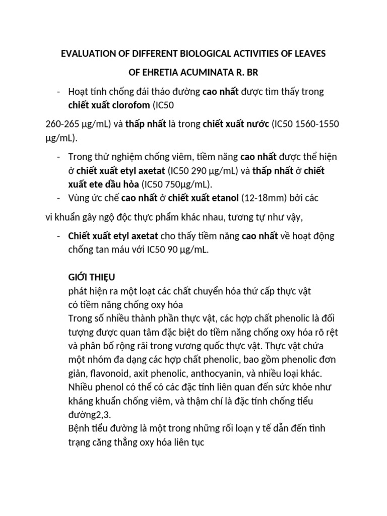 Evaluation of Different Biological Activities of Leaves | PDF