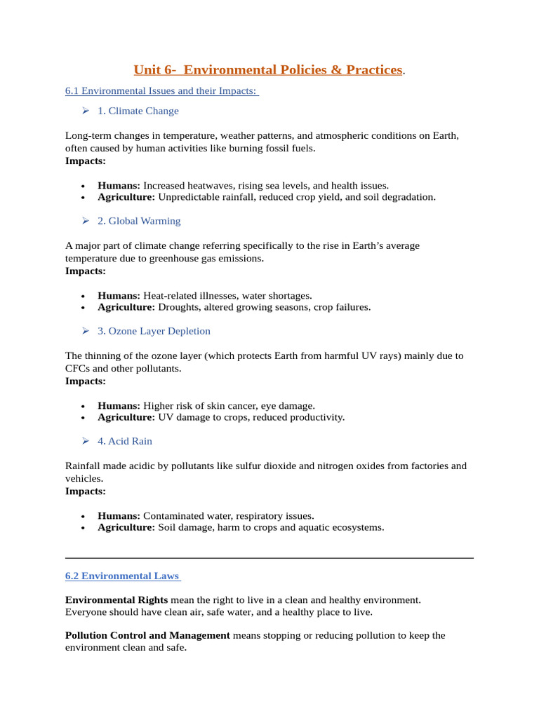 Unit 6 - Notes of Environmental Policies & Practices | PDF | Climate ...