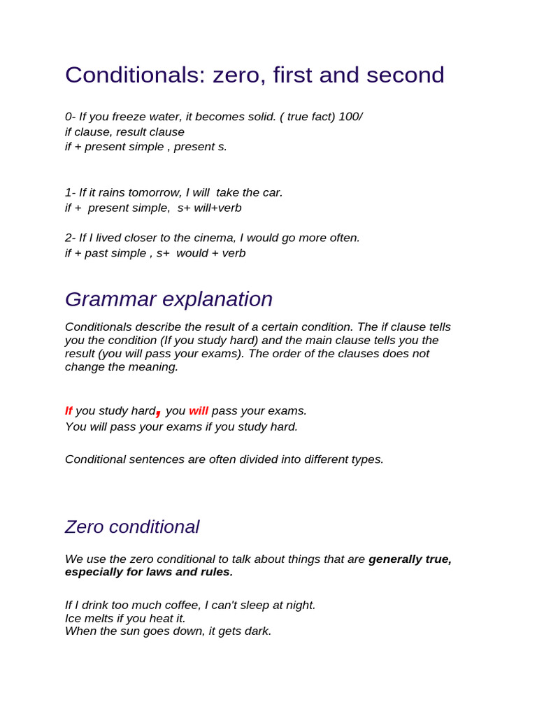 Understanding Zero, First, and Second Conditionals | PDF | Syntax ...