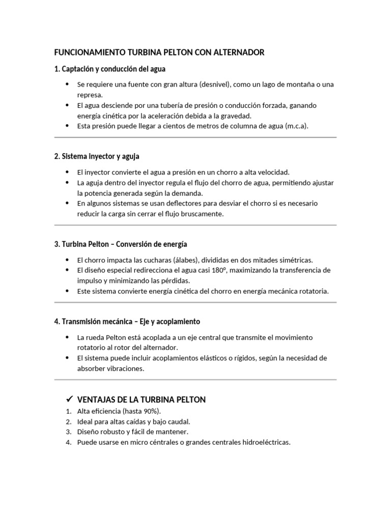 FUNCIONAMIENTO TURBINA PELTON CON ALTERNADOR | PDF | Turbina ...