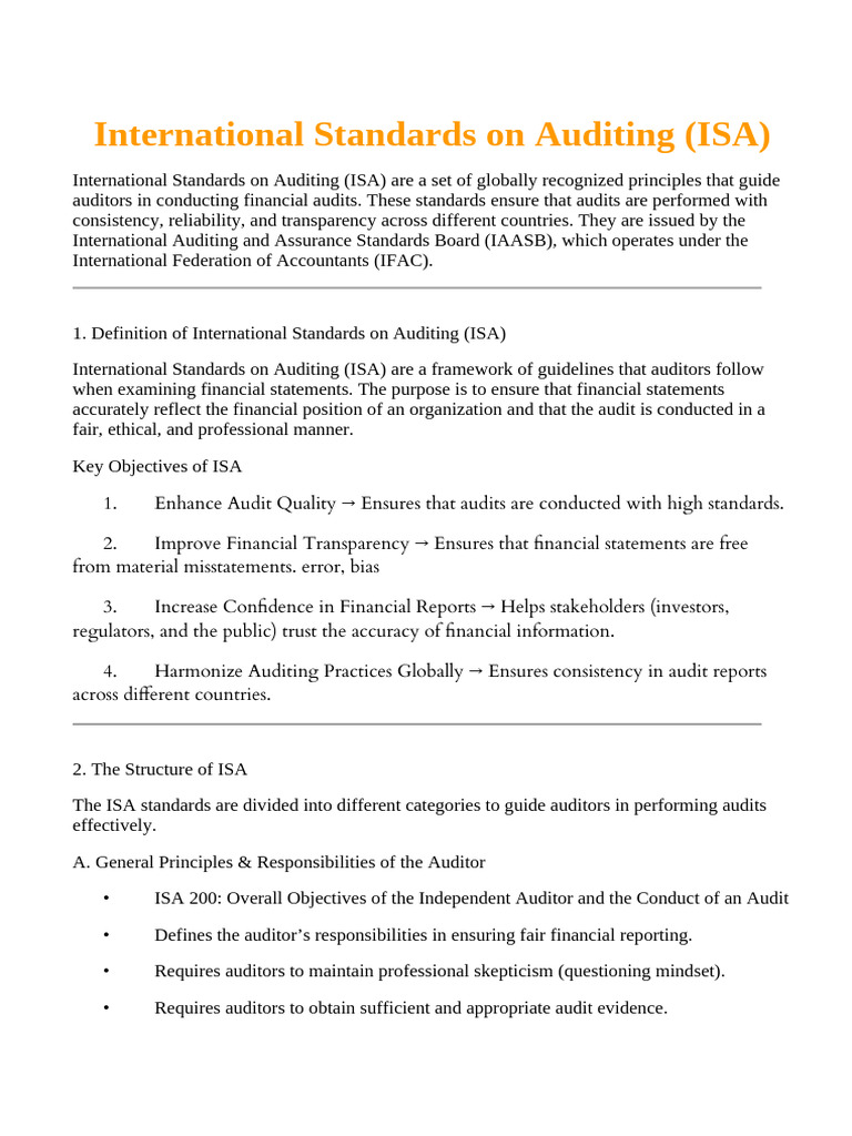 International Standards On Auditing (ISA) | PDF | Audit | Financial Audit