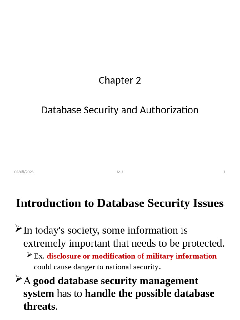 Chapter 2 Database Security and Authorization | PDF | Encryption | Key (Cryptography)