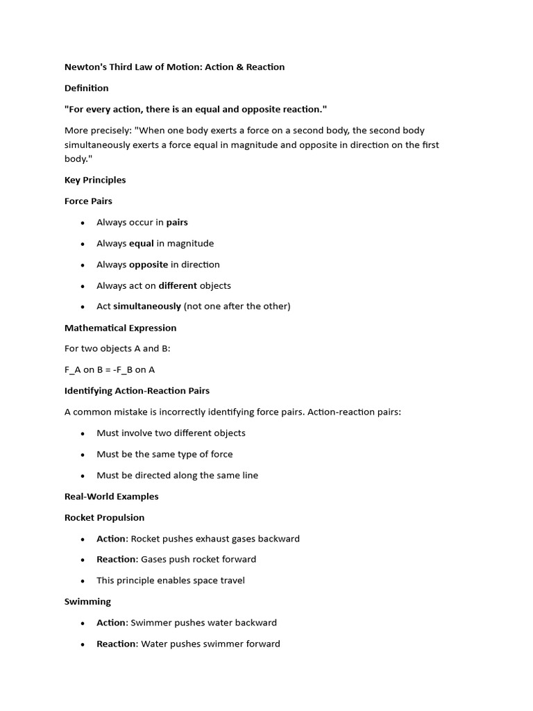 Newton's Third Law of Motion Action & Reaction | PDF