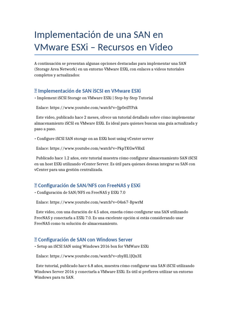 Implementación de SAN en VMware ESXi | PDF