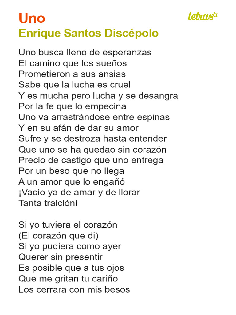 UNO - Enrique Santos Discépolo (LETRA) | PDF