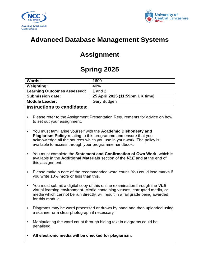 Adms Assignment Spring 2025 | PDF | Databases | Sql