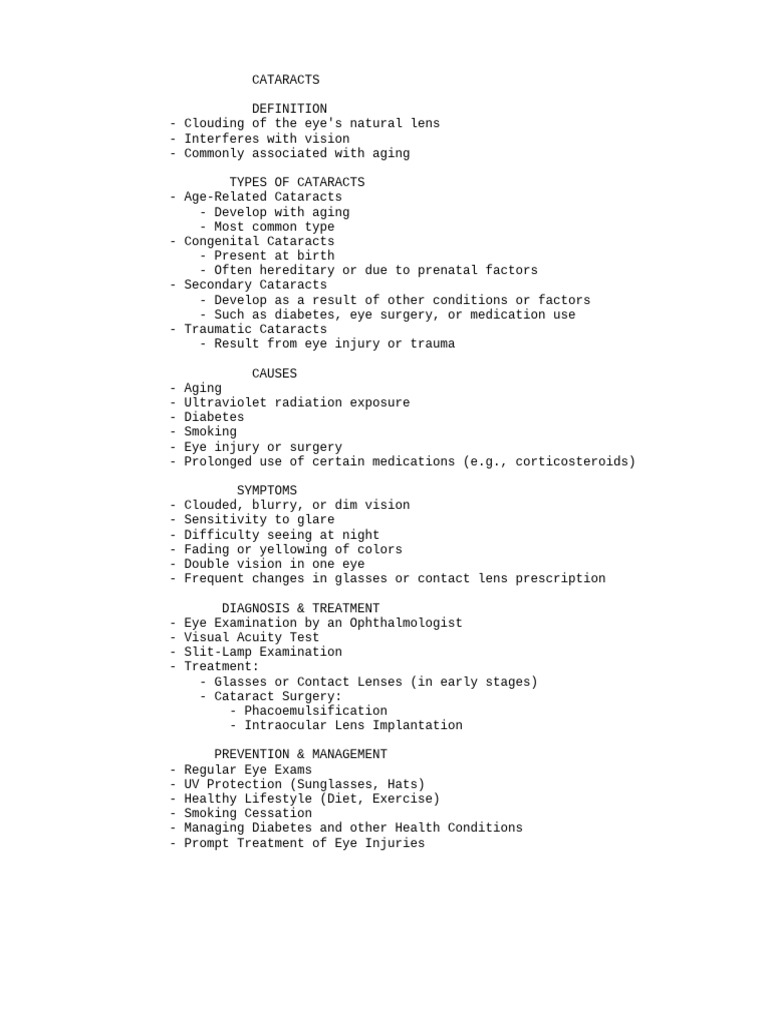 Understanding Cataracts: Types & Treatment | PDF