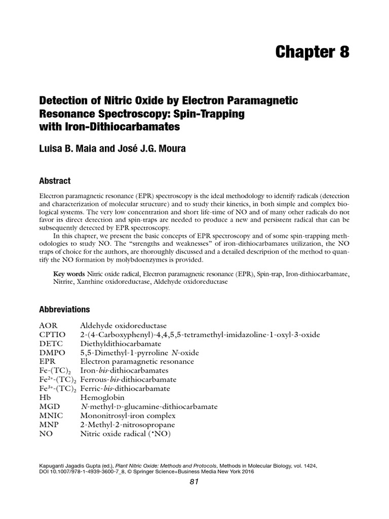 (EPR) - Detection of Nitric Oxide by Electron Paramagnetic Resonance ...