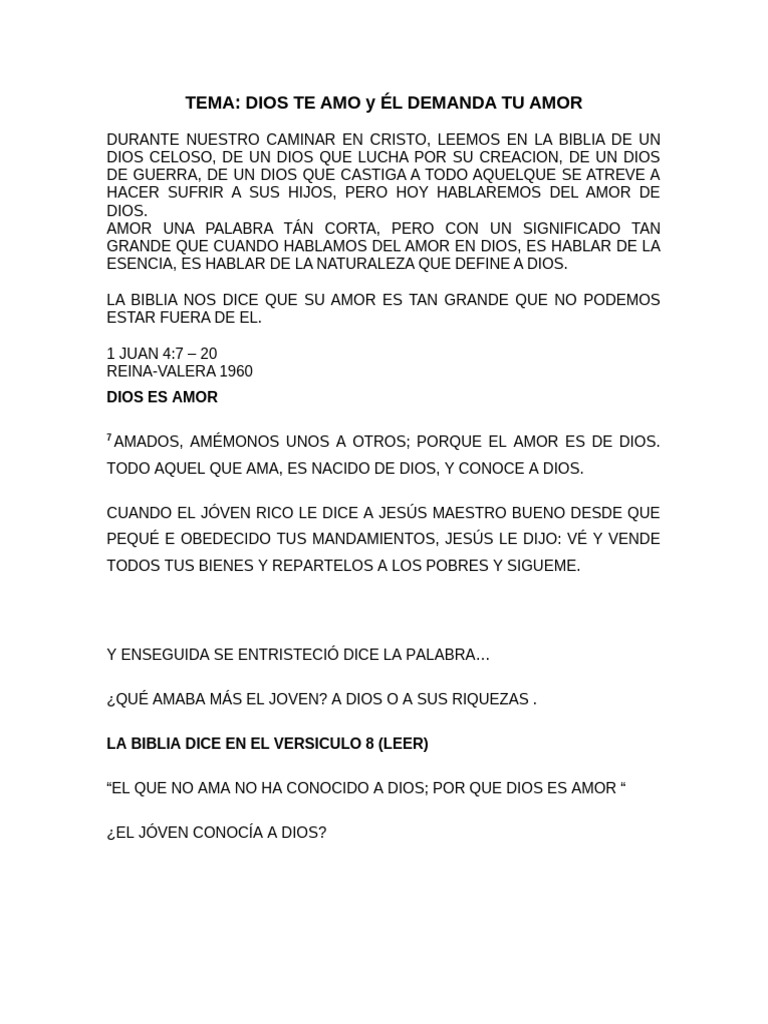 Tema - Dios Te Amo y Demanda Tu Amor | PDF | Amor | Dios