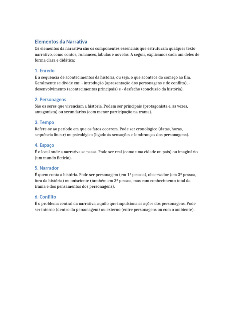 Elementos Essenciais da Narrativa | PDF