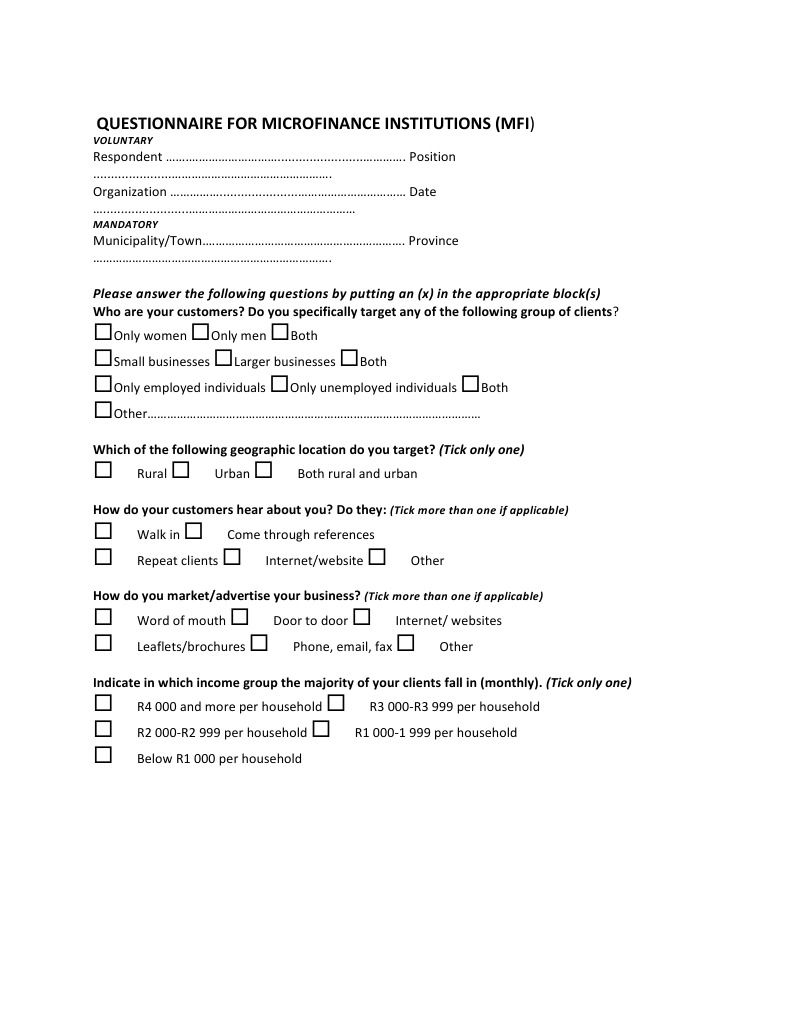 Questionnaire | Microfinance | Economies