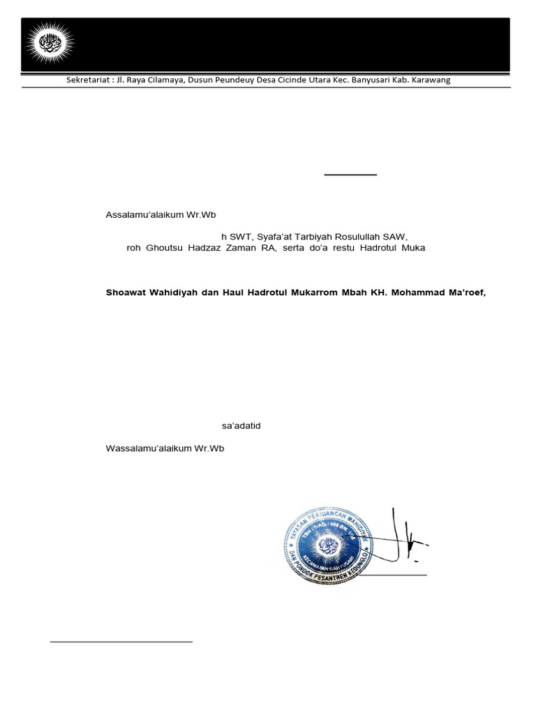 Undangan Mujahadah Kubro Ritual Muharram 1442H-2020M | PDF