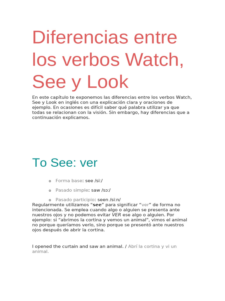 Diferencias entre Watch, See y Look | PDF