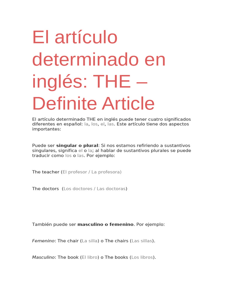 El Artículo Determinado en Inglés | PDF | Sustantivo | Idiomas