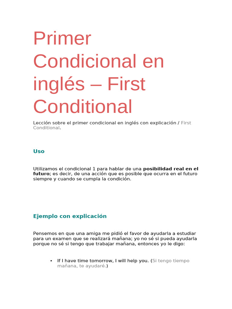 Uso y Estructura del Primer Condicional | PDF