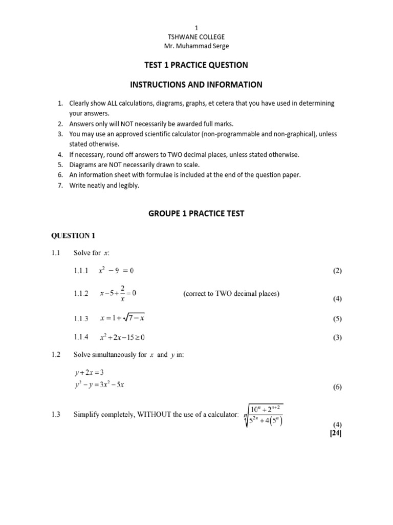 Test 1 Practice Question | PDF