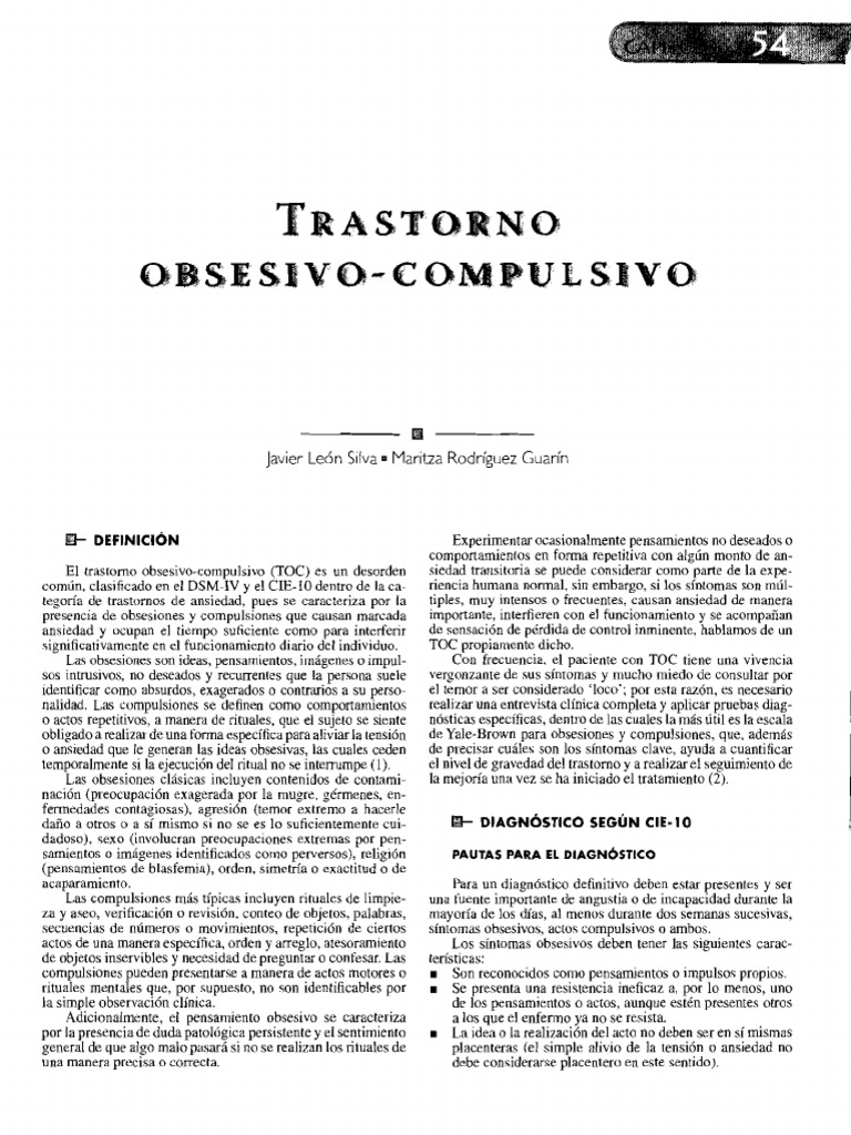 Trastorno Obsesivo Compulsivo. Psiquiatria Clinica. 2008 | PDF ...