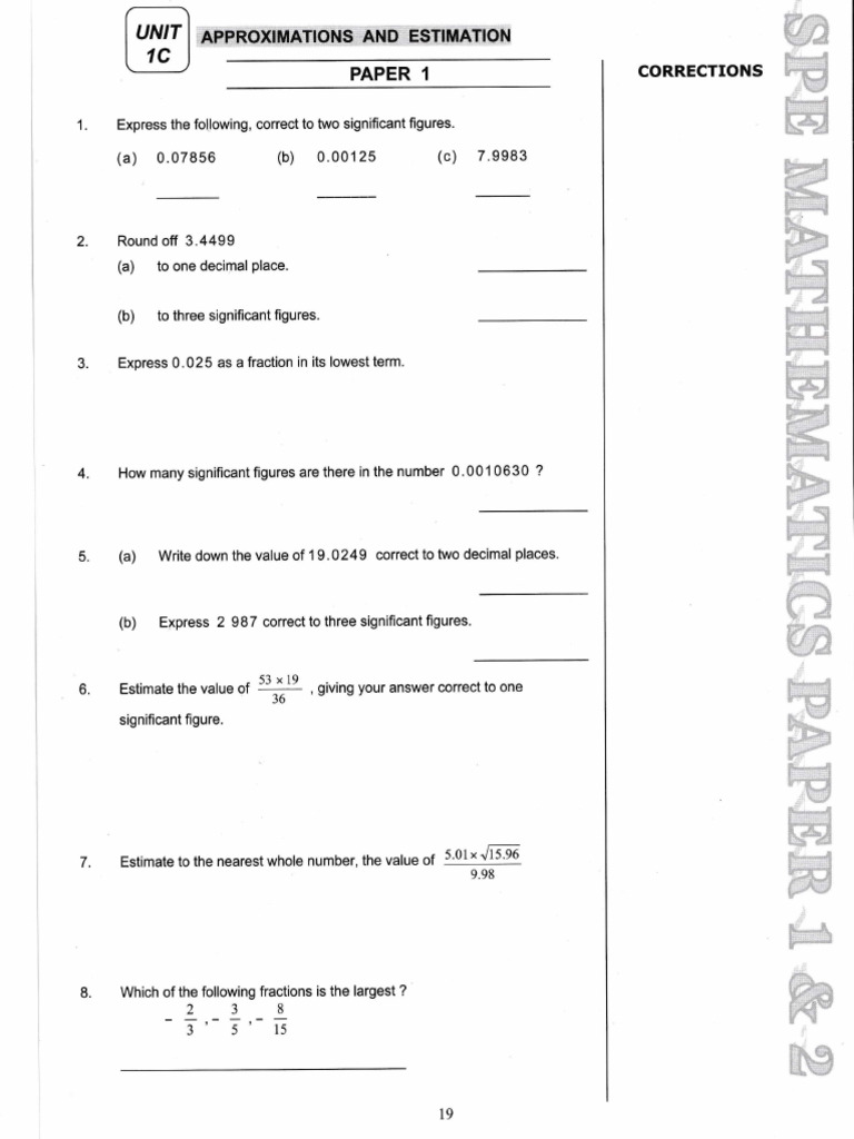 Unit 1C (Approximations, Estimation) | PDF | Division (Mathematics ...