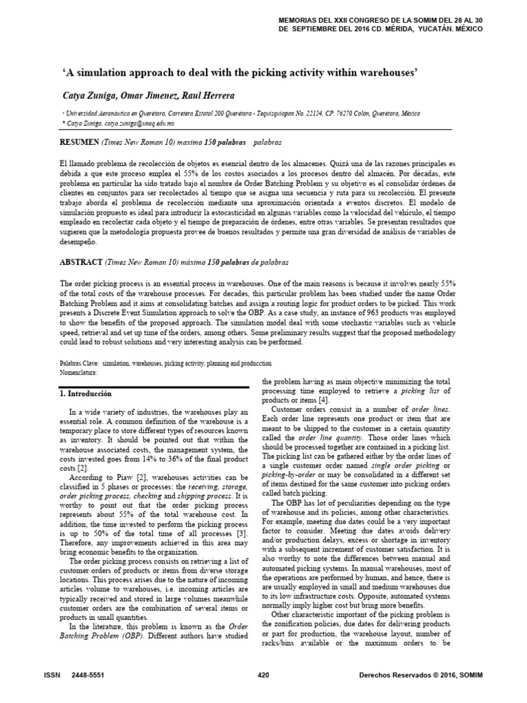 Simulation of Warehouse Order Picking | PDF | System | Warehouse