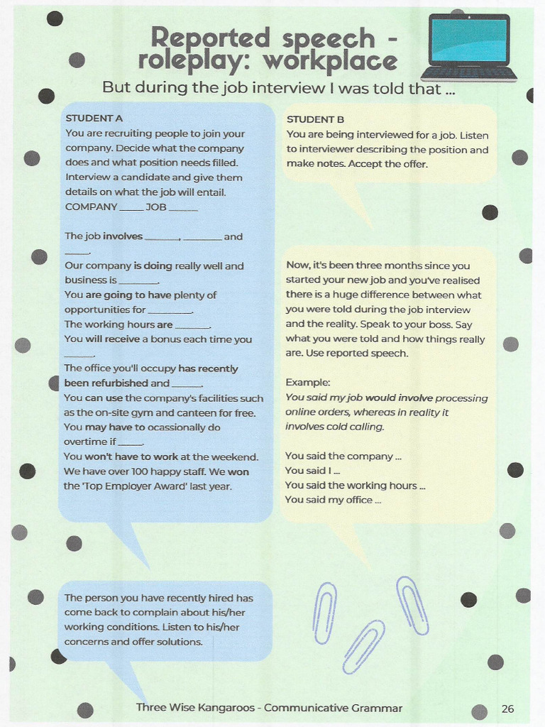 Reported Speech Workplace | PDF