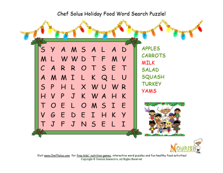 Free Elementary Easy Holiday Food Education Word Puzzle Grades K 2 ...