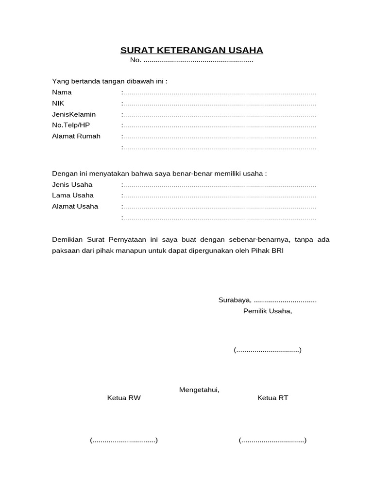 Surat Pernyataan Usaha | PDF