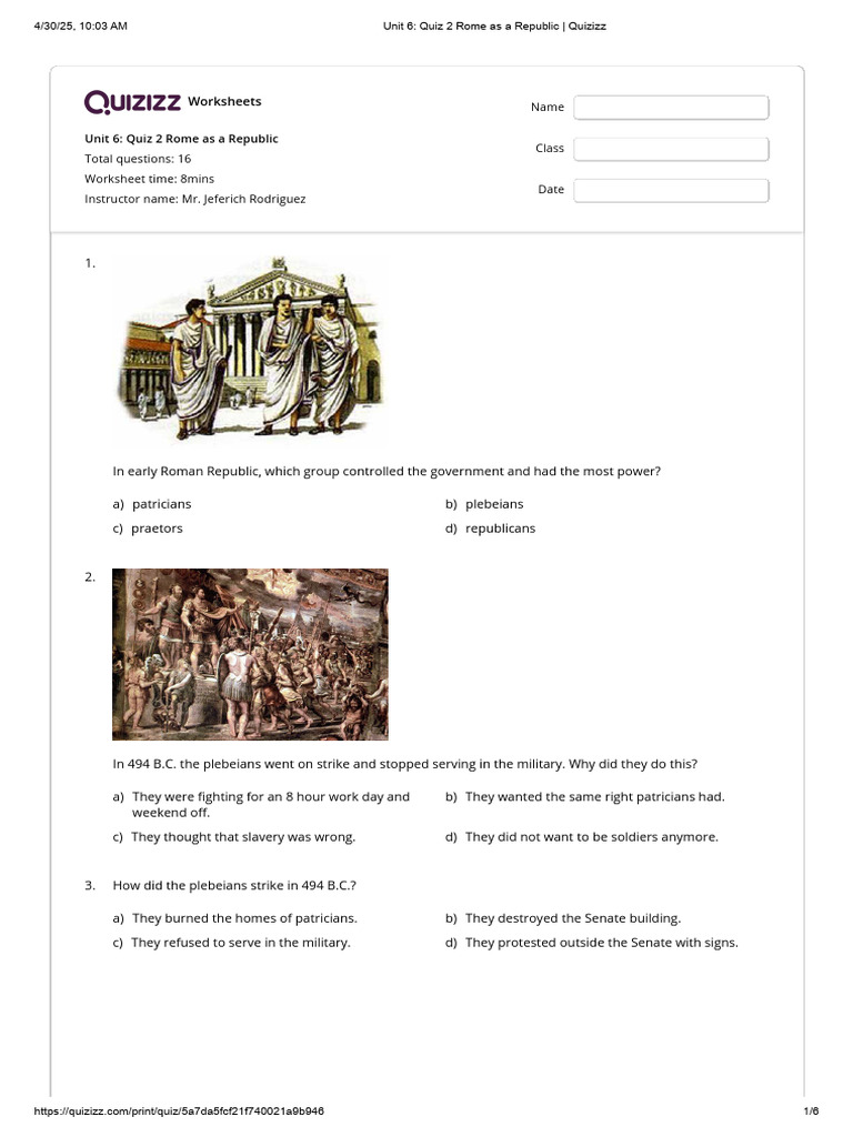 Unit 6 - Quiz 2 Rome As A Republic - This One | PDF | Roman Republic ...