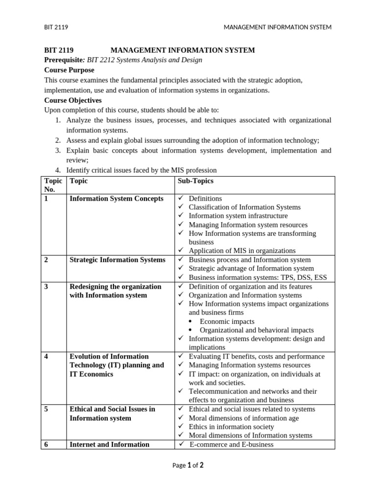 Management Information Systems Course Overview | PDF | System | Information