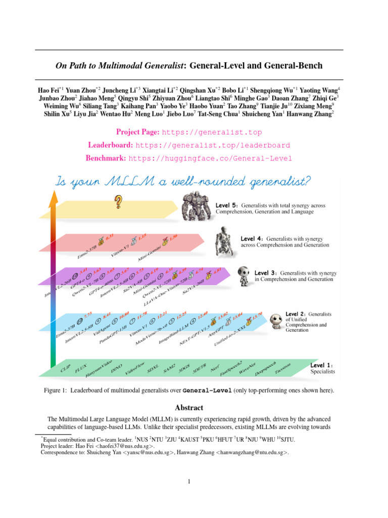 On Path To Multimodal Generalist:: General-Level and General-Bench | PDF | Cognition | Cognitive ...