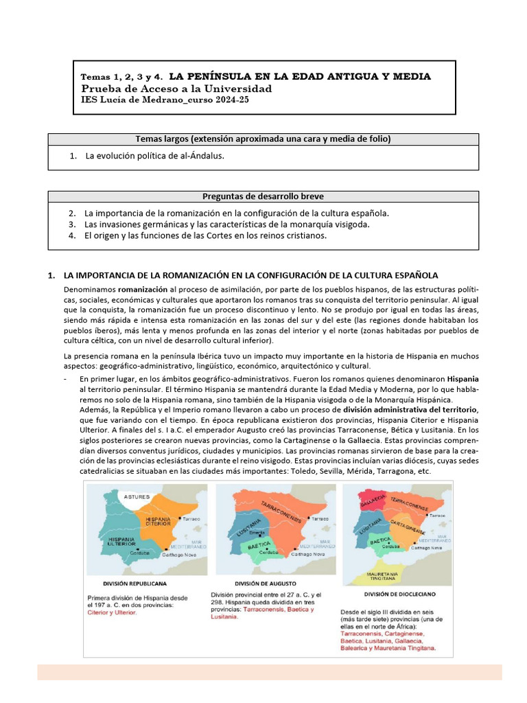 Preparación PAU - Temas Edad Antigua y Edad Media | PDF | Al Andalus ...