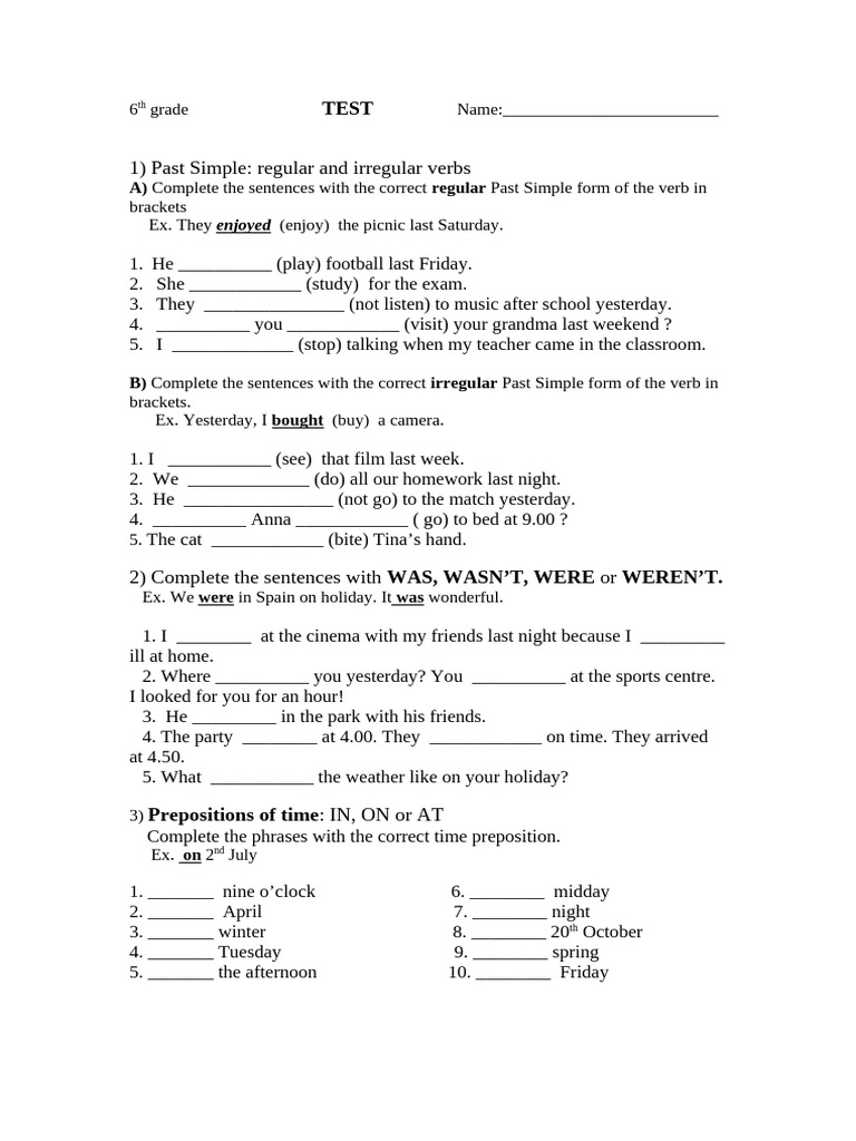 6th grade- Test-March-2025 | PDF | Verb | Semantic Units
