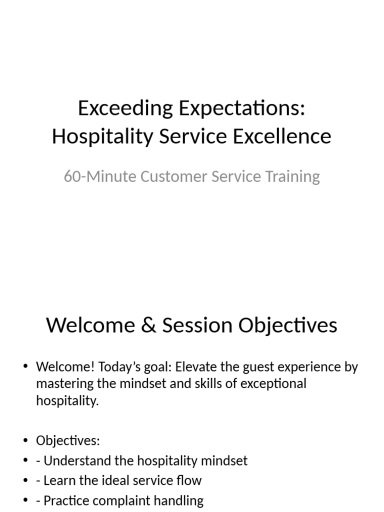 Hospitality Service Excellence Training | PDF