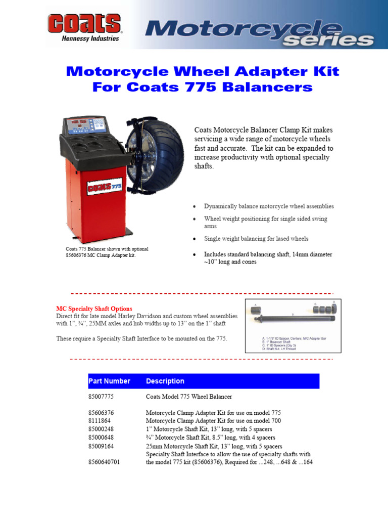 Coats 775 Motorcycle Wheel Balancer Kits | PDF | Automotive ...
