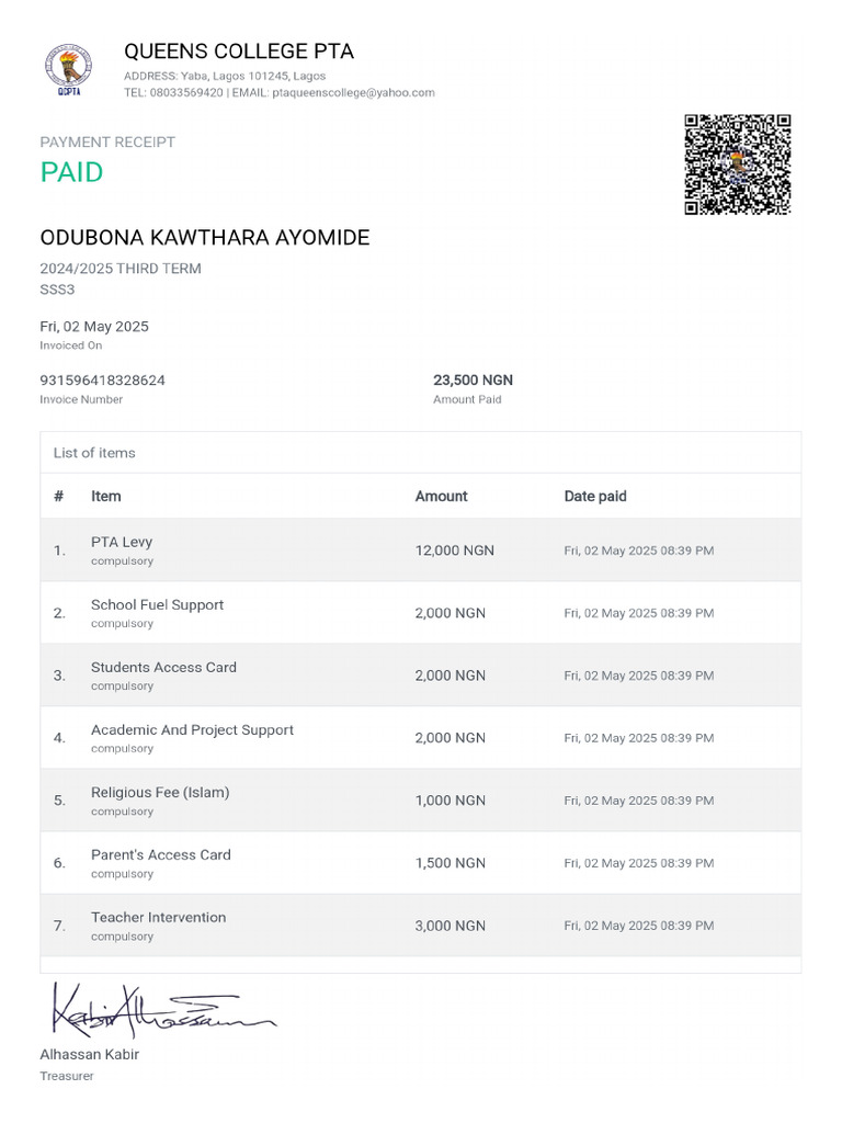 sss3 2024 2025 Third Term Receipt | PDF