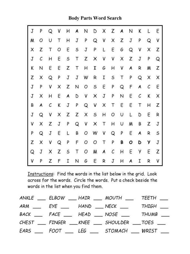 body parts word search | PDF