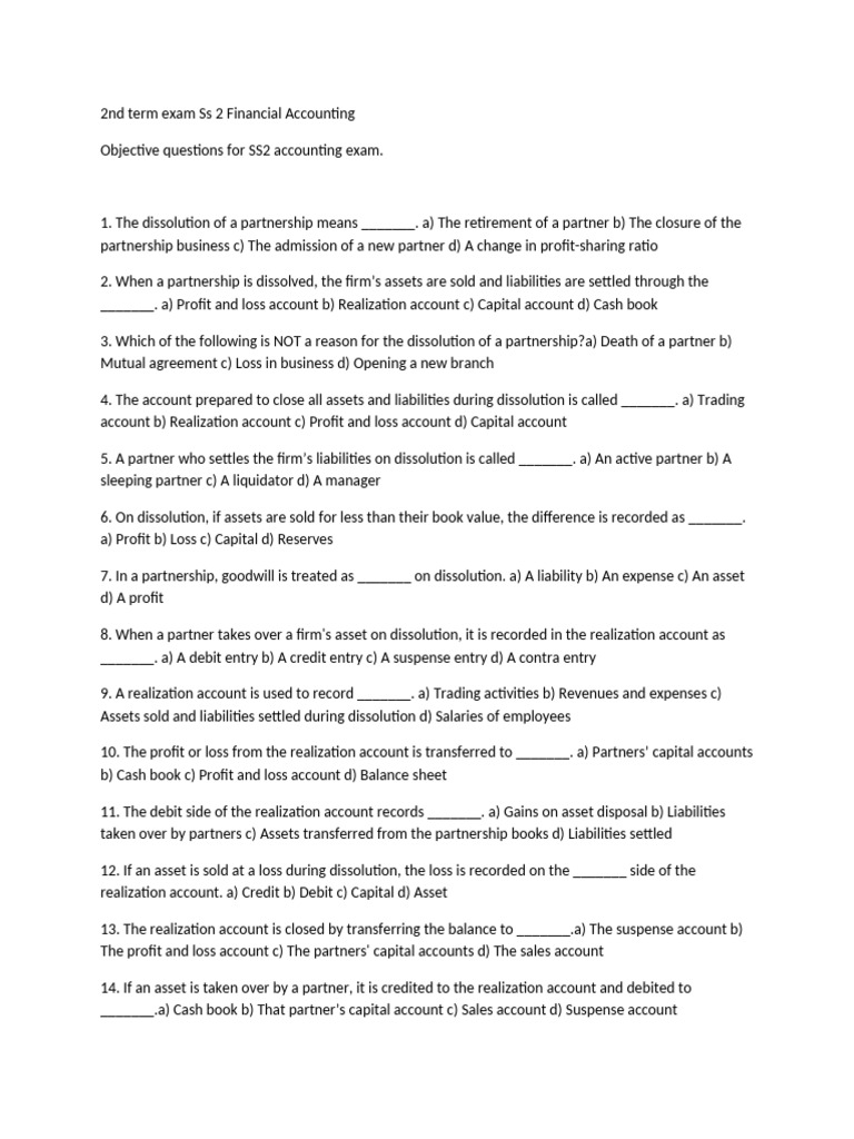 2nd Term Exam Ss 2 Financial Accounting | PDF | Balance Sheet | Debits And Credits