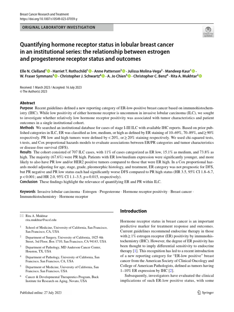 Quantifying Hormone Receptor Status in Lobular Breast Cancer | PDF ...