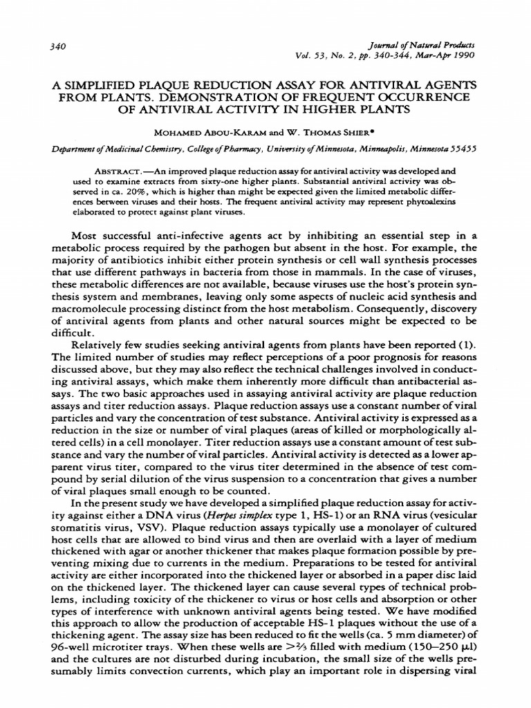 1990 Simplified Plaque Assay | PDF | Virus | Antiviral Drug