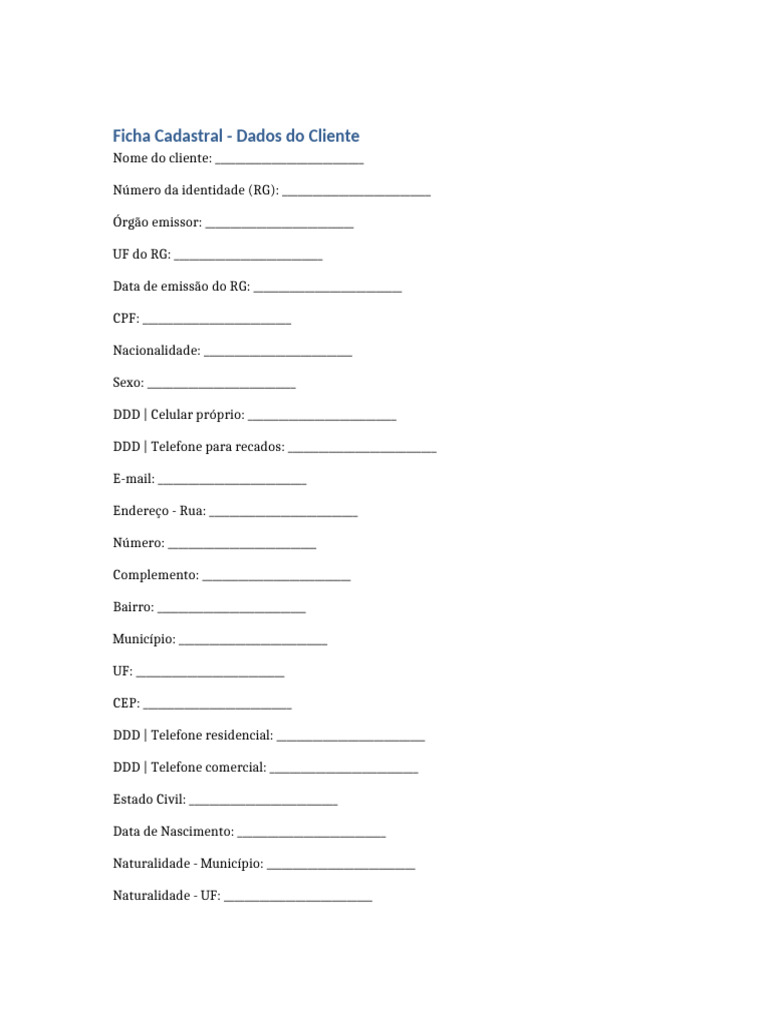 Ficha Cadastral de Cliente Completa | PDF