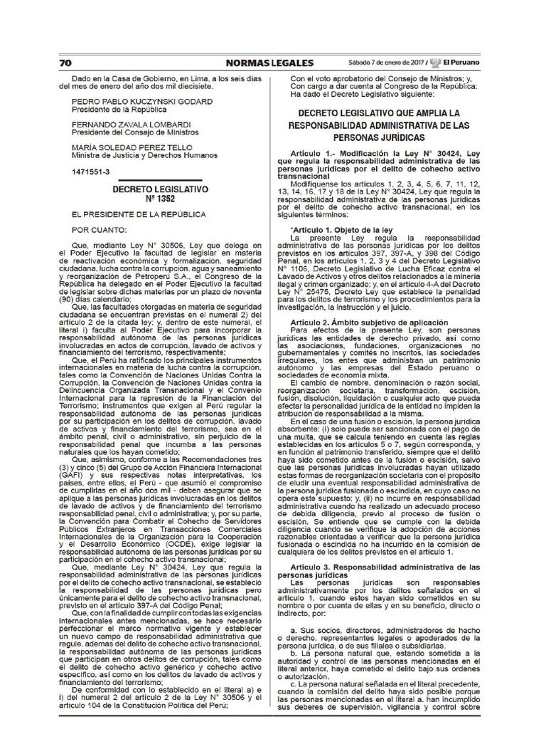 DL 1352 Amplia La Responsabilidad Adm de Las Personas Jurídicas | PDF