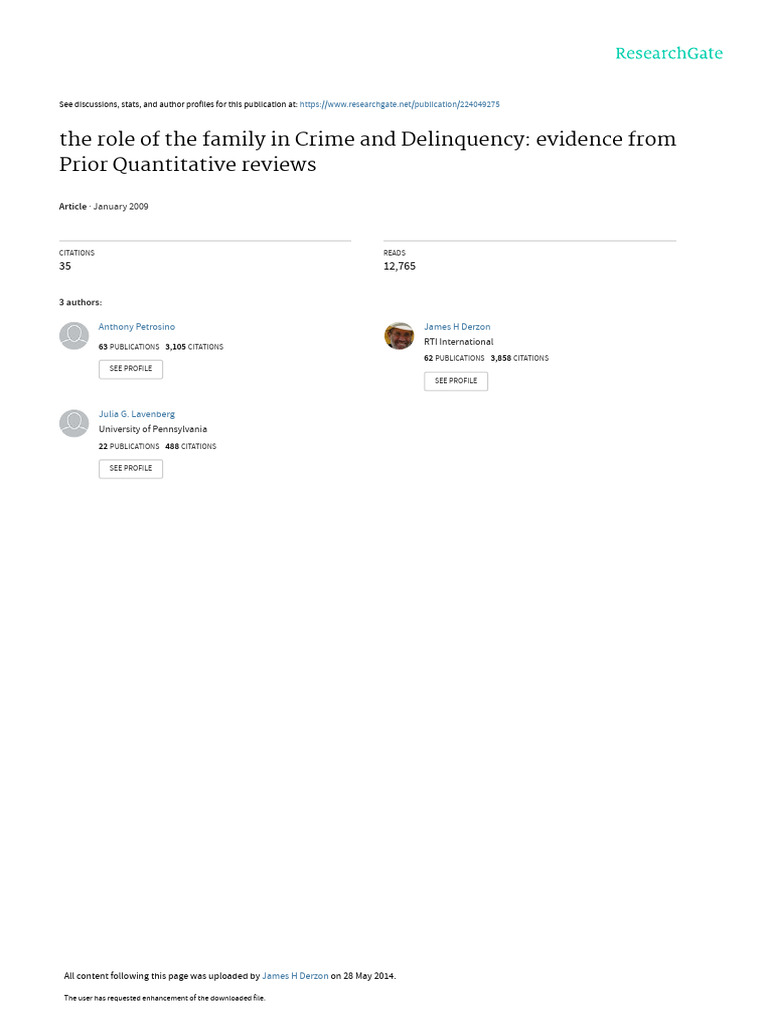 The Role of The Family in Crime and Delinquency Ev | PDF | Juvenile ...