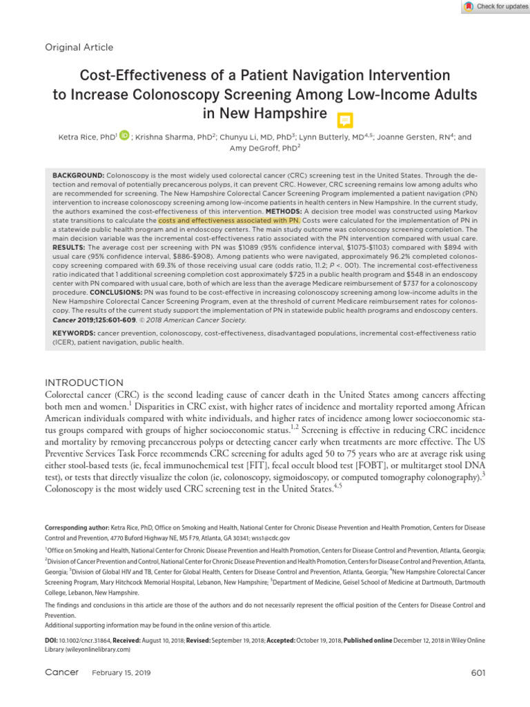 Cost-Effectiveness of Patient Navigation for Colonoscopy | PDF ...
