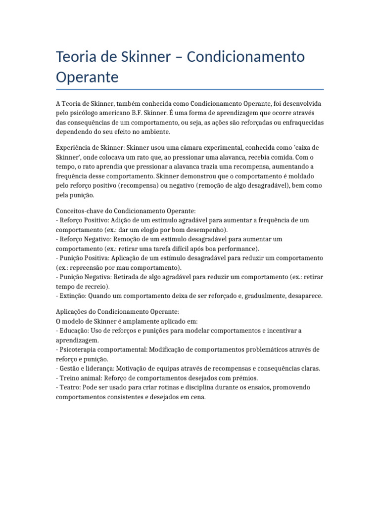 Teoria de Skinner Condicionamento Operante | PDF
