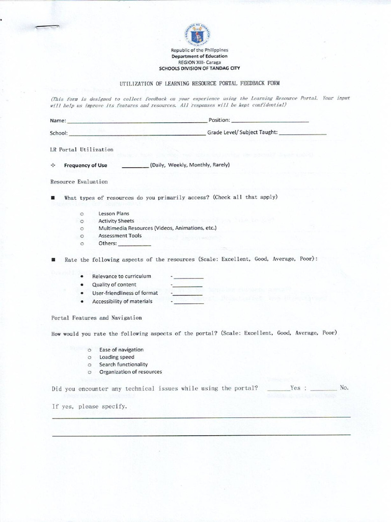 Utilization of LR Portal Feedback Form | PDF