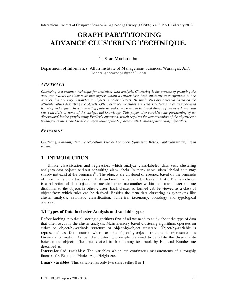 Graph Partitioning Advance Clustering Technique | PDF | Cluster ...