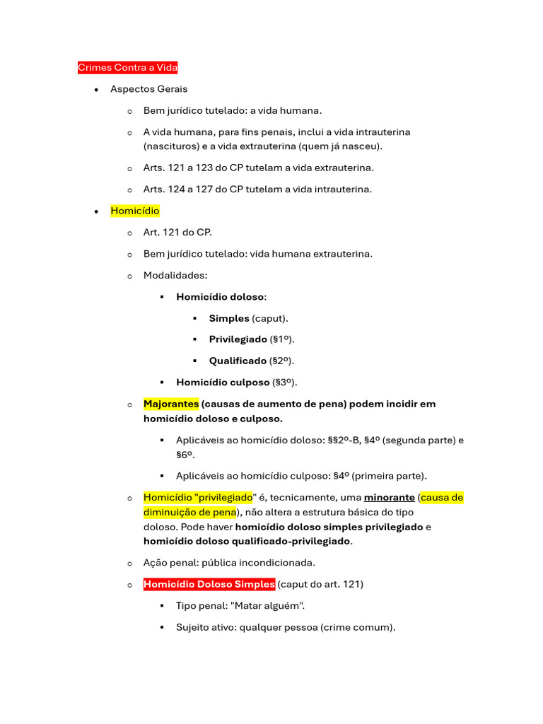 Aula 4 (Resumo) | PDF | Lesão corporal (crime) | Homicídio