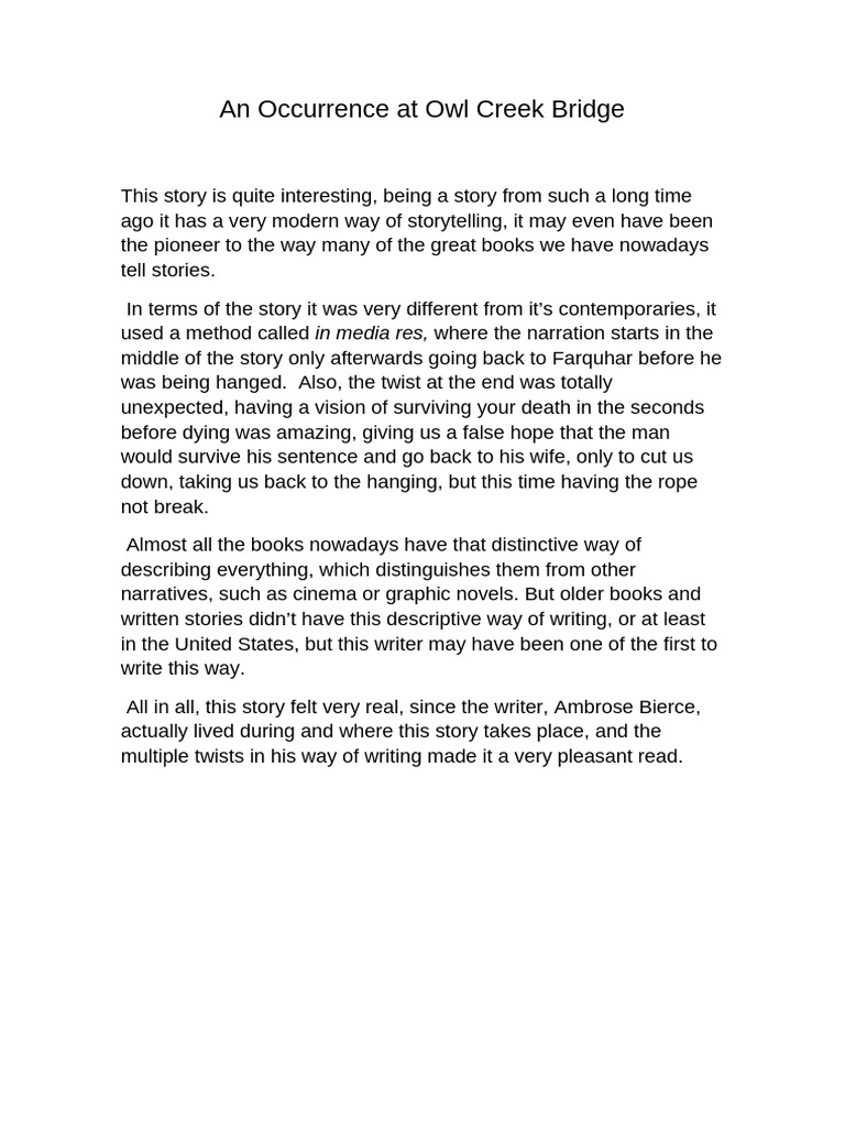 An Occurrence at Owl Creek Bridge | PDF